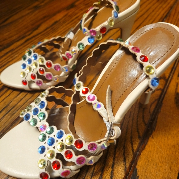 FSJ | Shoes | Handmade Italian Leather Rainbow Crystal Embedded Heels ...